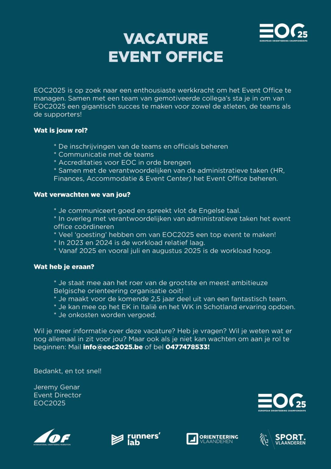 Vacature Event Office EOC 2025 – Orienteering Vlaanderen